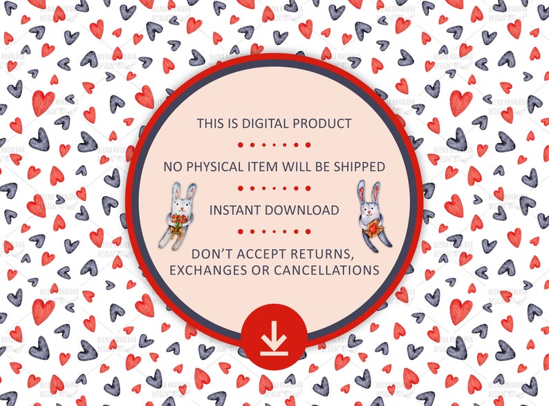 Valentine Bunny Digital Papers, Watercolor Seamless Patterns Full of ...