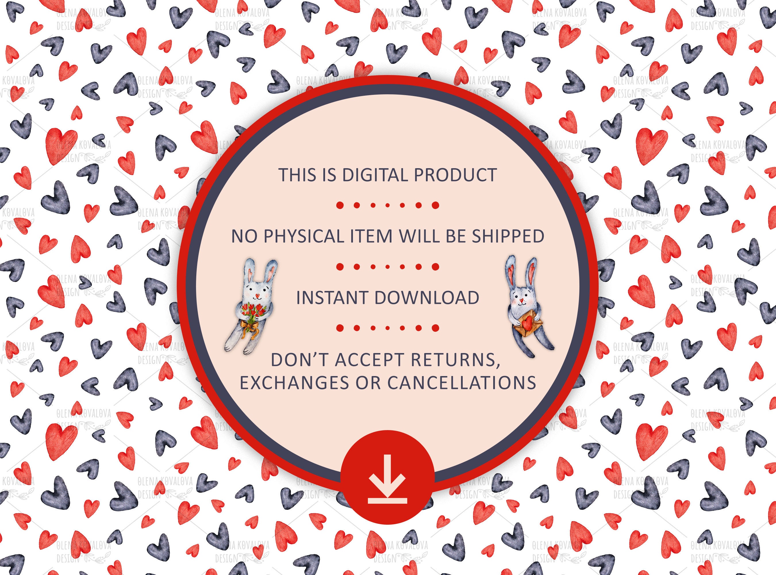 Valentine Bunny Digital Papers, Watercolor Seamless Patterns Full of ...