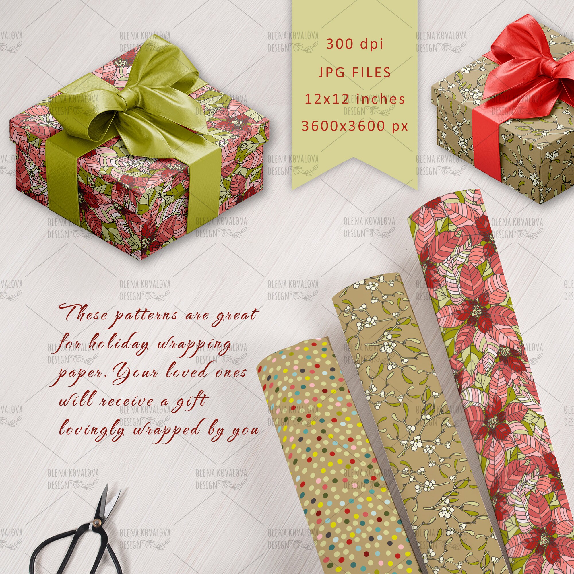 Christmas Flowers Digital Papers, Printable Seamless Holiday Patterns ...