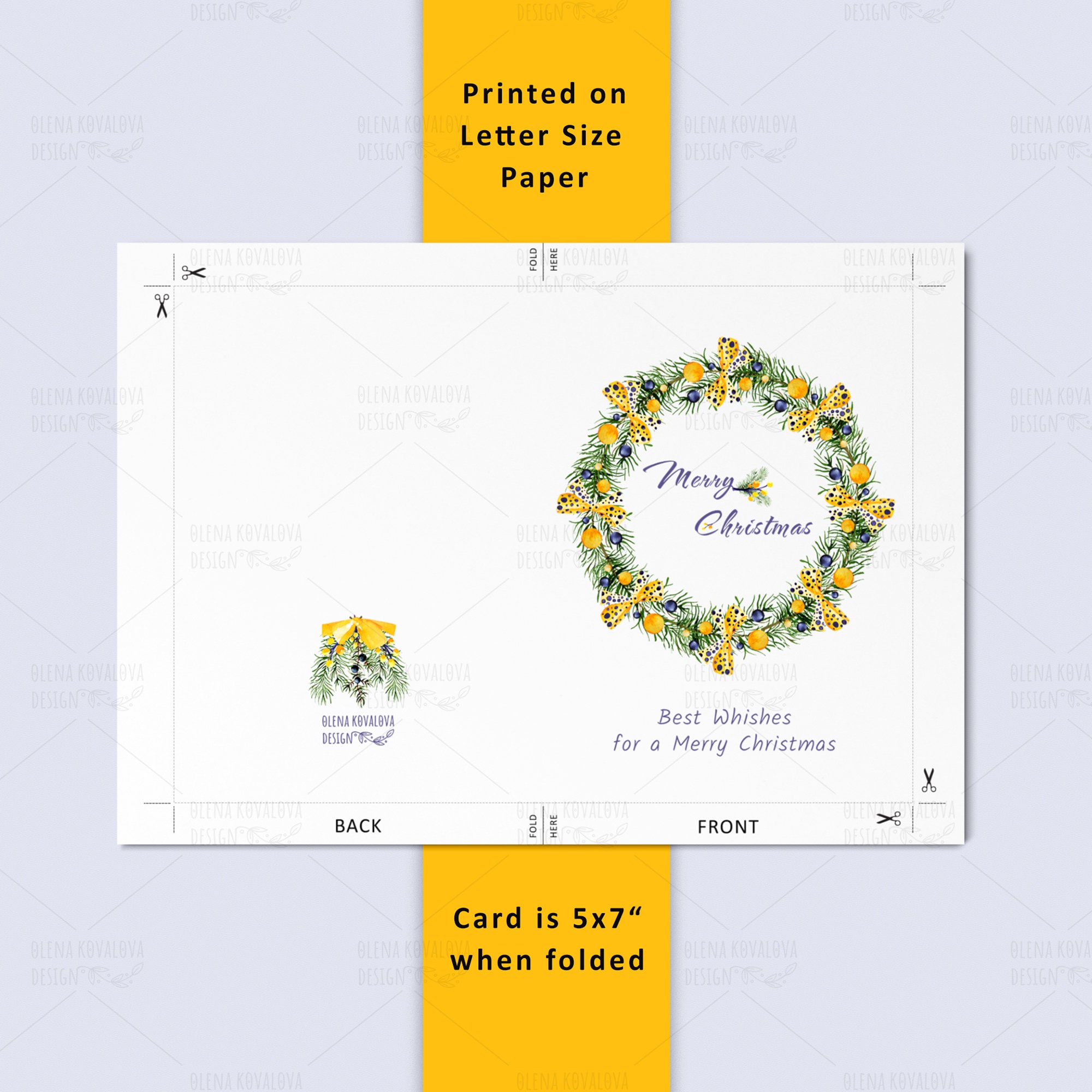 Printable Christmas Greeting Digital Card, 5x7 Blank Interior Folded ...