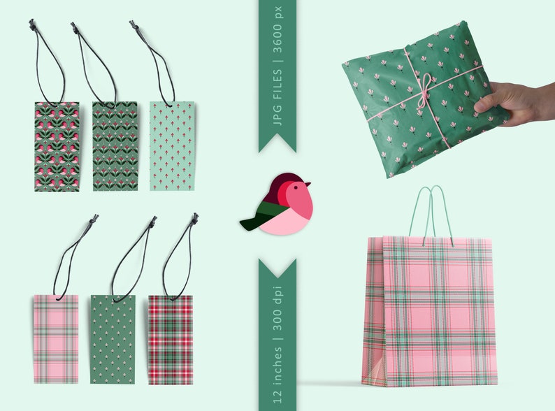 Teal Digital Paper for Holiday Gifts, Birds Floral Leaves Dots ...