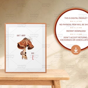 Mushrooms Watercolor Cute Decor Prints Motivational Quotes Wall Art ...