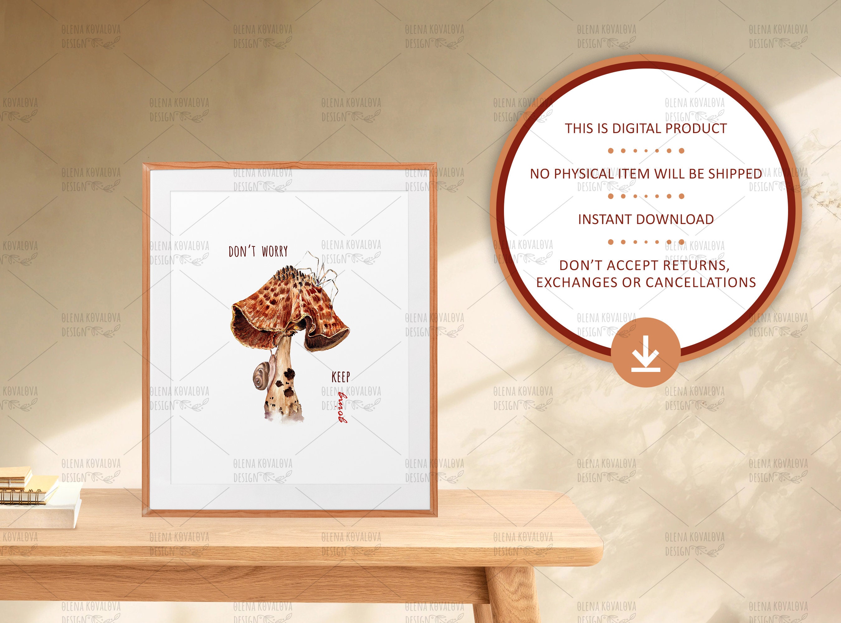 Mushrooms Watercolor Cute Decor Prints Motivational Quotes Wall Art ...