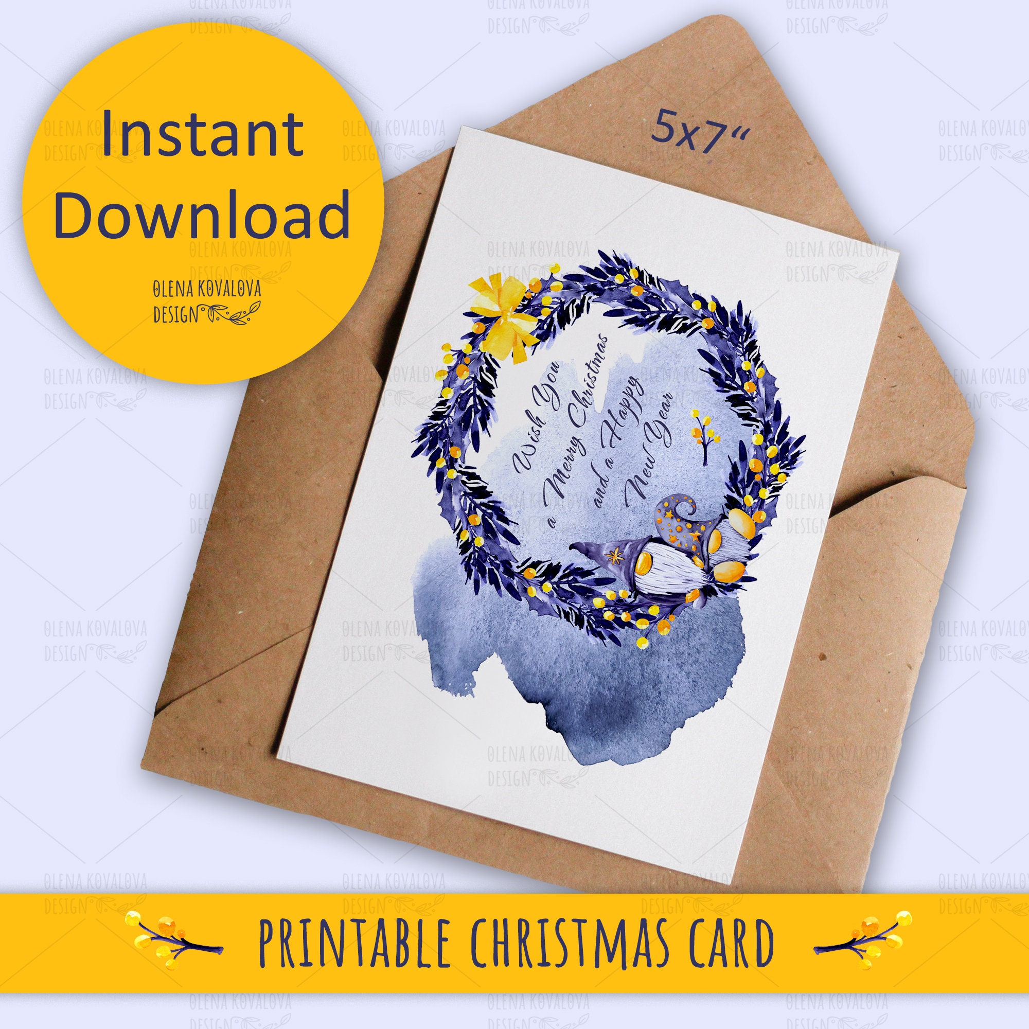 Printable Christmas Greeting Digital Card 5x7 Blank Interior - Etsy