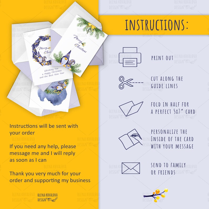 Instant Downloadable Holiday Card Bundle Set of 5x7 Watercolor Christmas Greeting Cards for ...