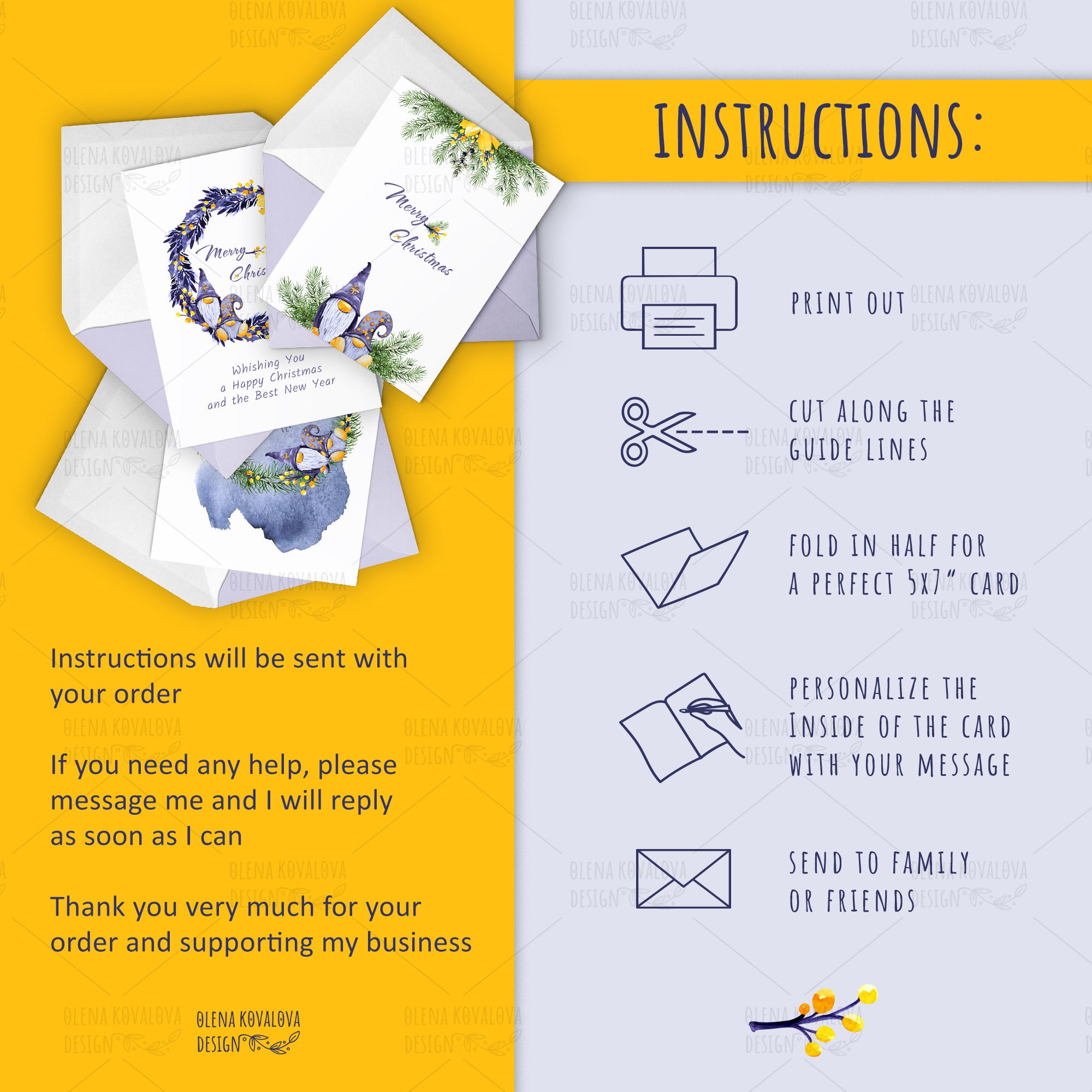 Instant Downloadable Holiday Card Bundle Set of 5x7 Watercolor ...