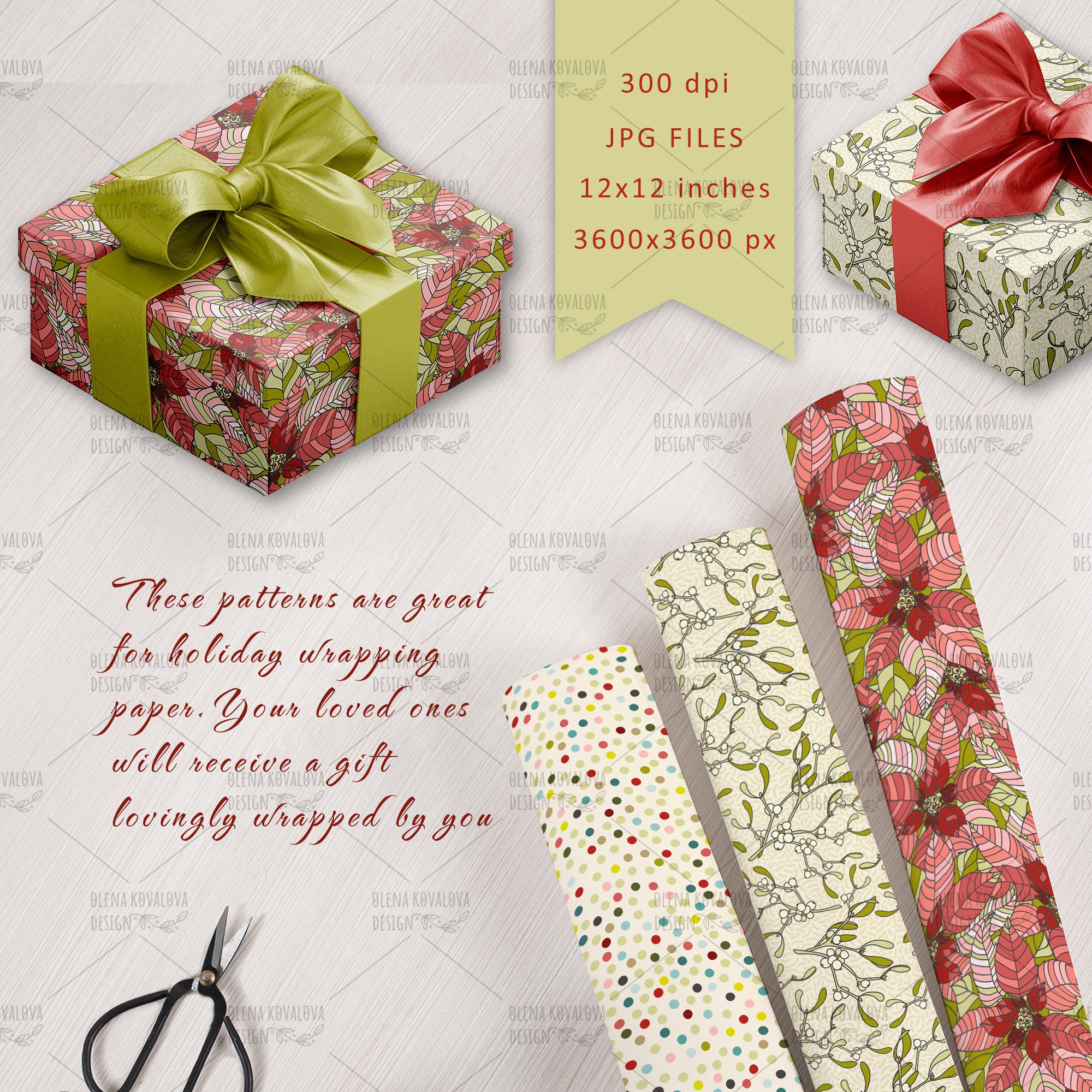 Christmas Flowers Digital Papers, Printable Seamless Holiday Patterns ...