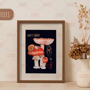 Mushrooms Watercolor Cute Decor Prints Motivational Quotes Wall Art ...