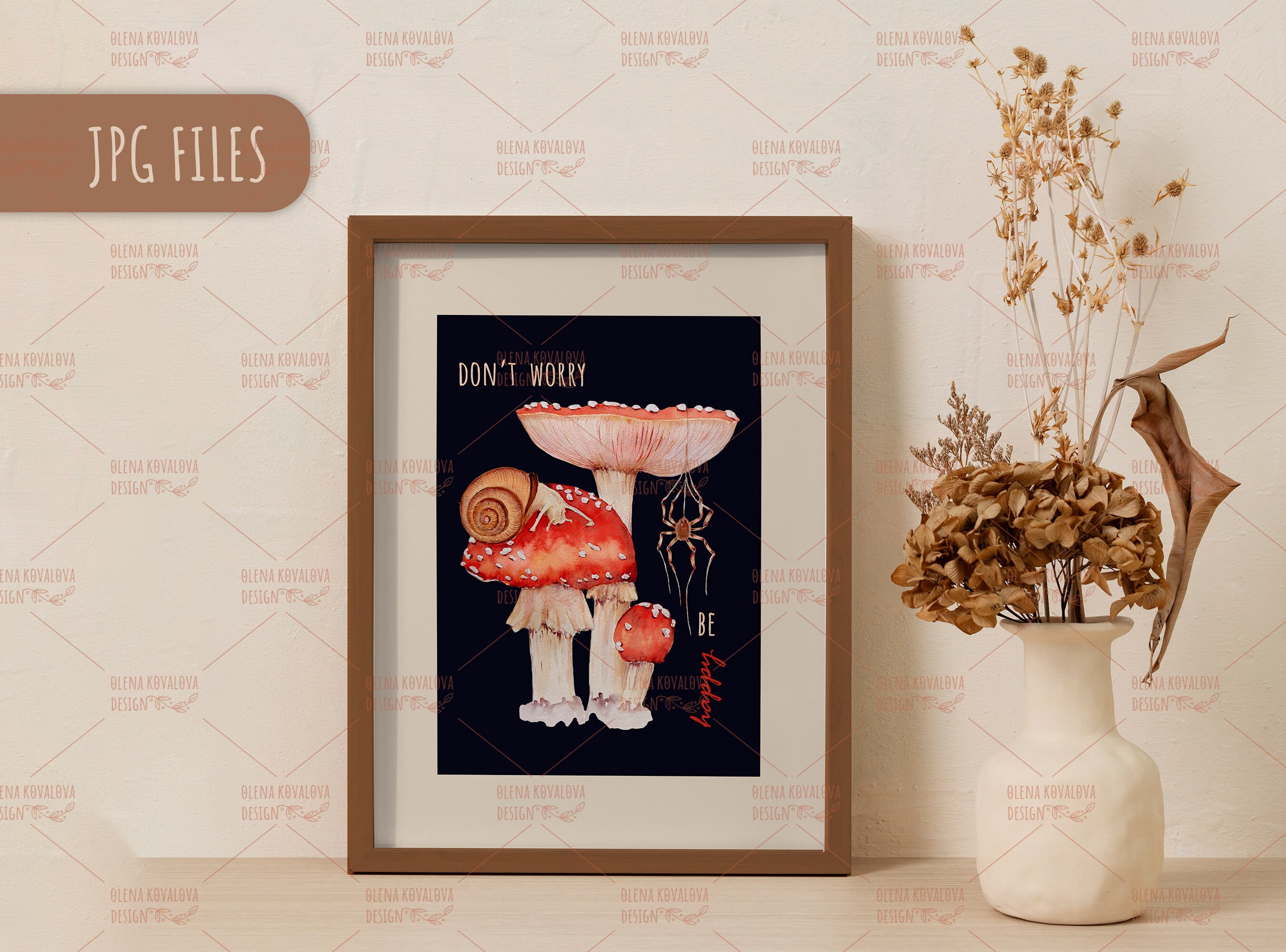 Mushrooms Watercolor Cute Decor Prints Motivational Quotes Wall Art ...