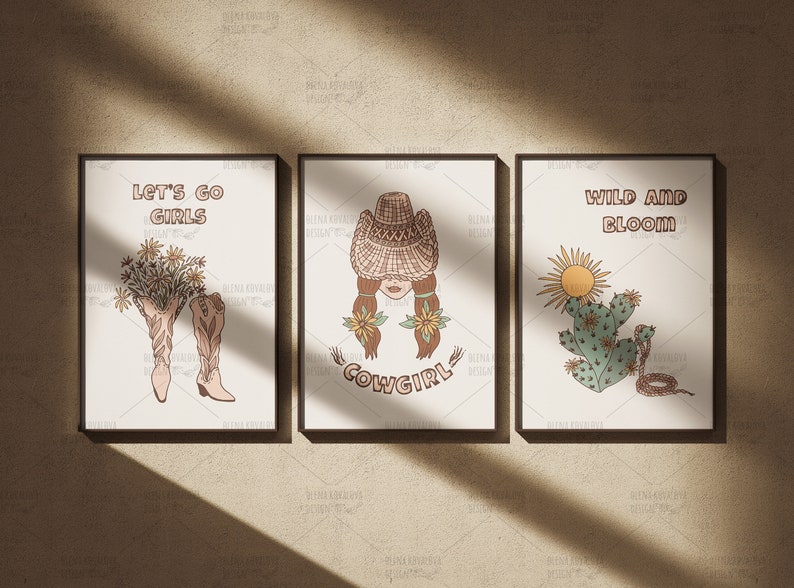 Cowgirl Wall Art Bundle Digital Download | Wild West Aesthetic | Boho ...