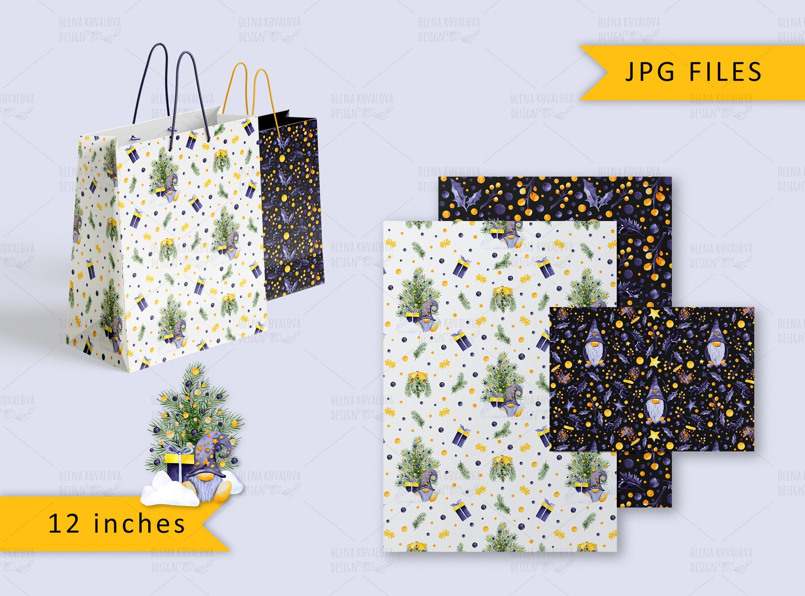 Cheerful Christmas Gnomes Watercolor Digital Papers Seamless Holiday ...