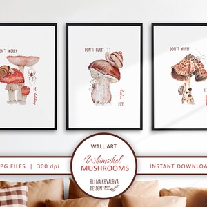 Mushrooms Watercolor Cute Decor Prints Motivational Quotes Wall Art ...