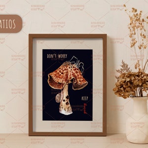 Mushrooms Watercolor Cute Decor Prints Motivational Quotes Wall Art ...