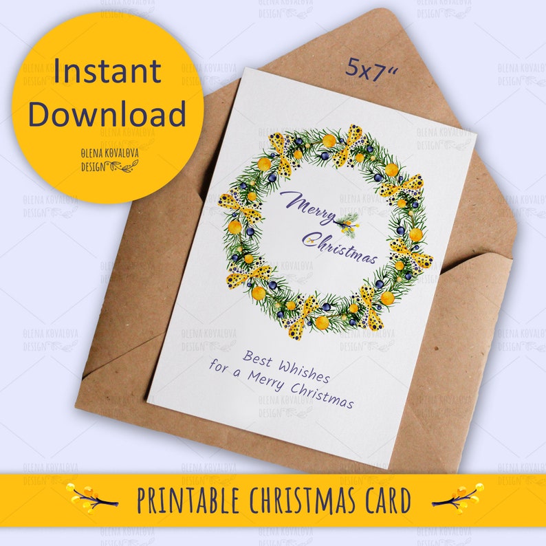 Printable Christmas Greeting Digital Card, 5x7 Blank Interior Folded ...