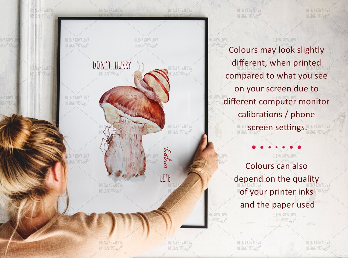 Mushrooms Watercolor Cute Decor Prints Motivational Quotes Wall Art ...