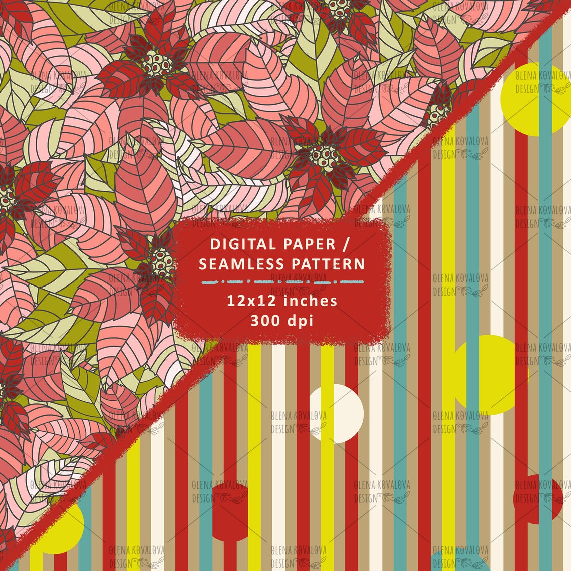 Christmas Flowers Digital Papers, Printable Seamless Holiday Patterns ...