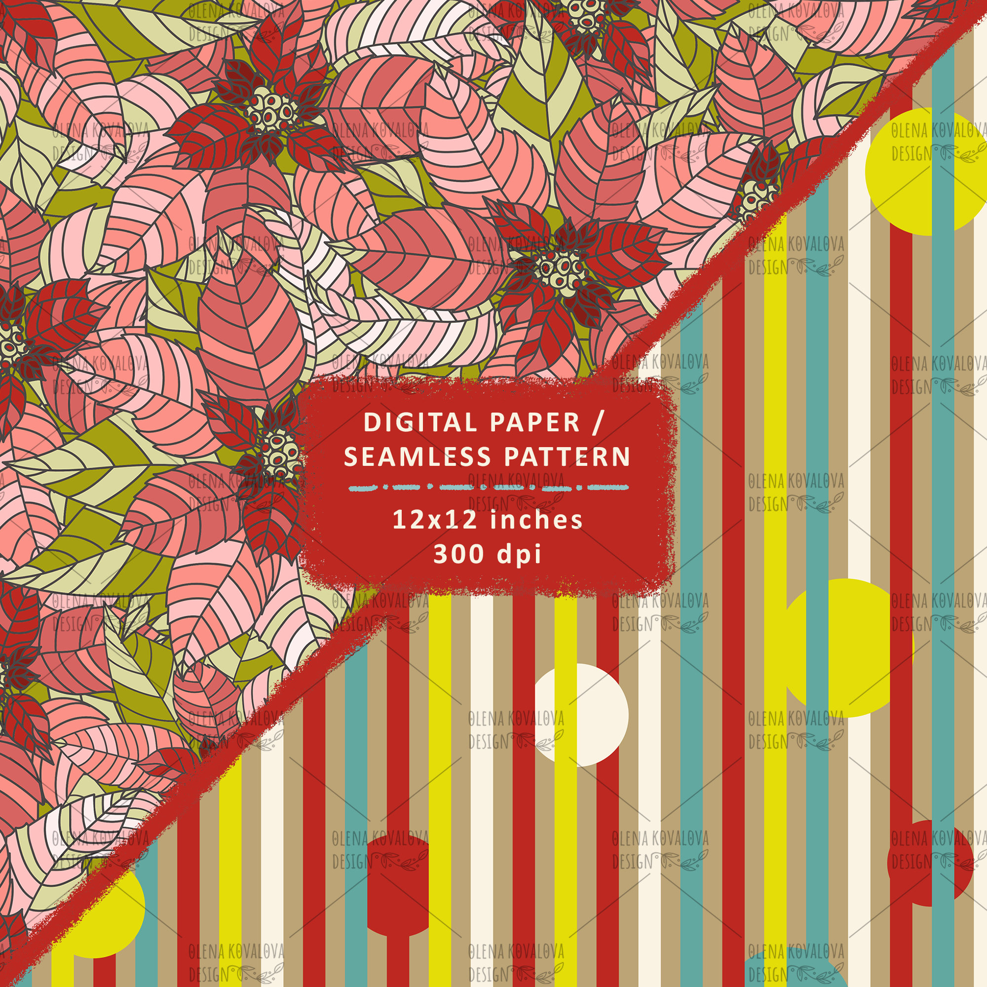 Christmas Flowers Digital Papers, Printable Seamless Holiday Patterns ...