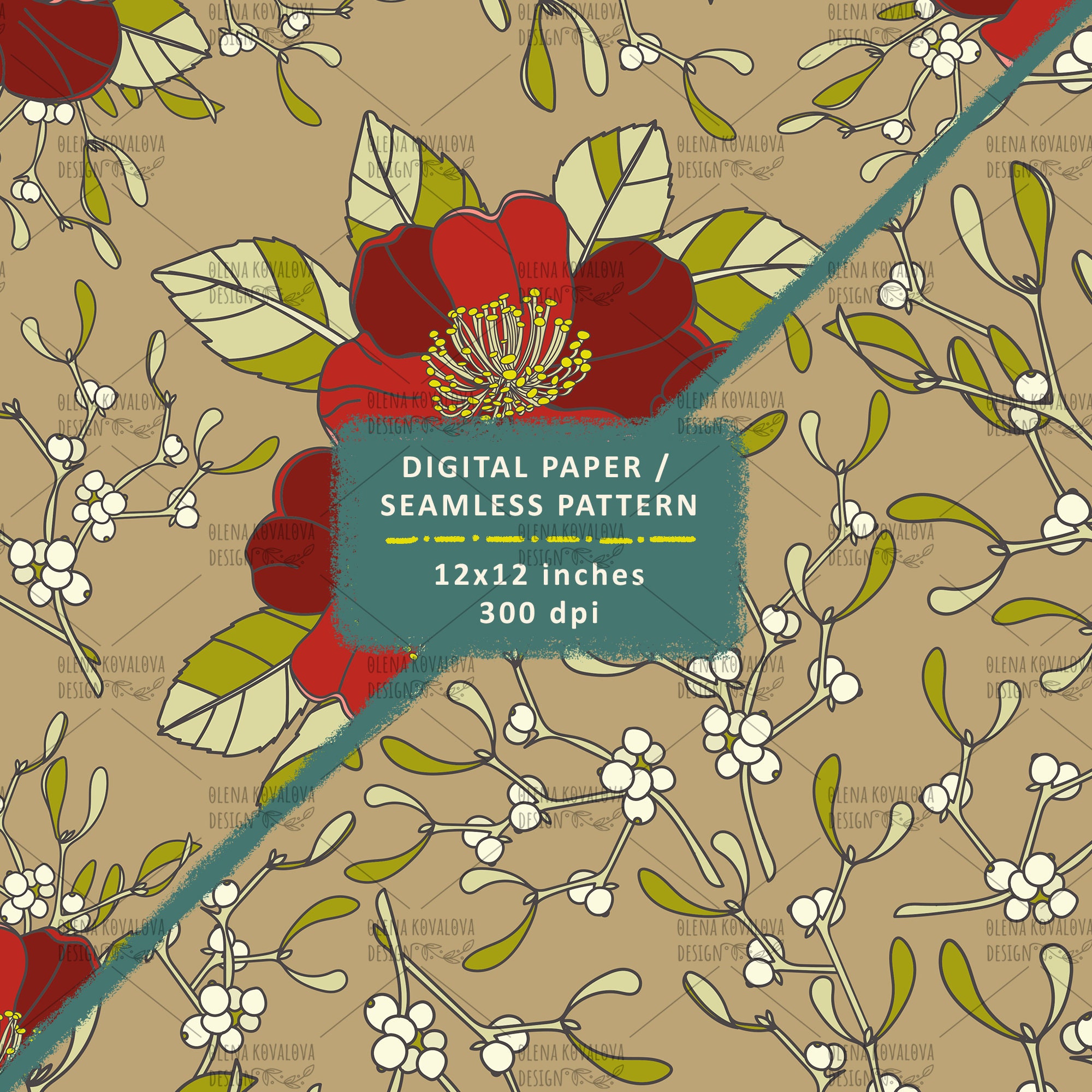 Christmas Flowers Digital Papers, Printable Seamless Holiday Patterns ...