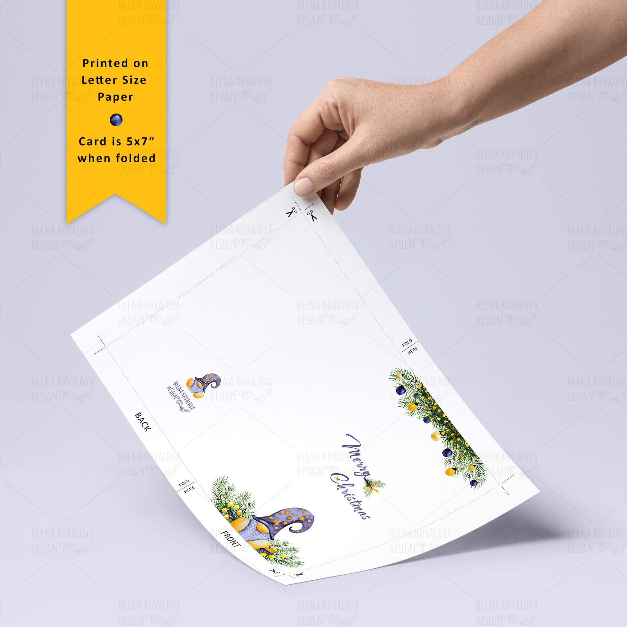 Printable Christmas Gnome Folded Card Adorable Watercolor Holiday ...