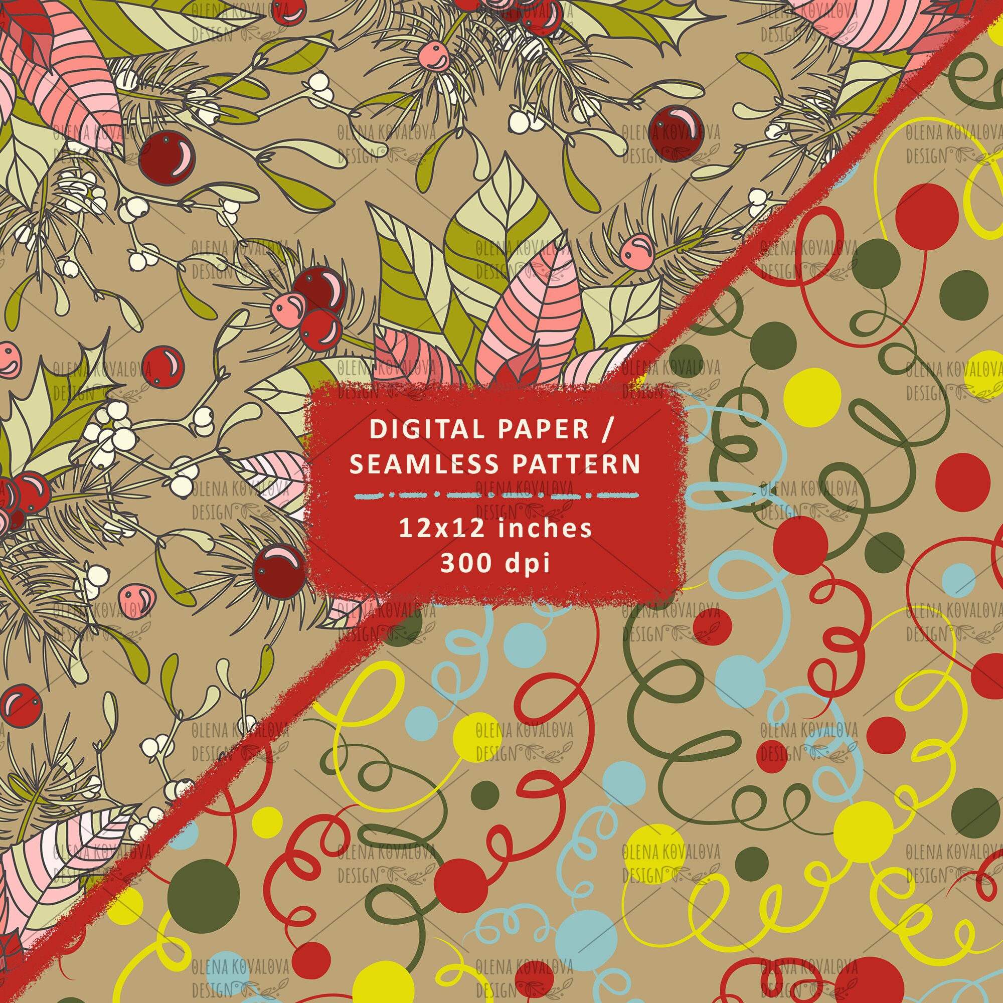 Christmas Flowers Digital Papers, Printable Seamless Holiday Patterns ...