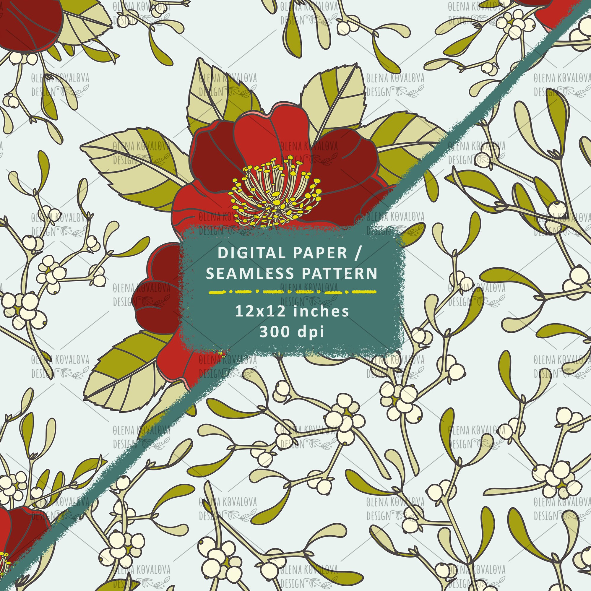 Christmas Flowers Digital Papers, Printable Seamless Holiday Patterns ...