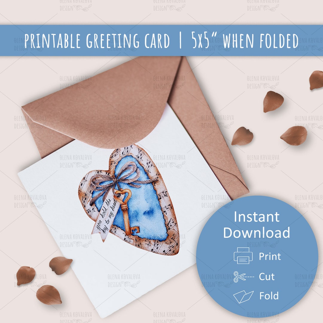 Printable Greeting Romantic Card Foldable 5x5, Last Minute Digital ...