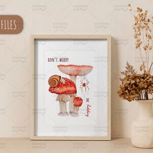 Mushrooms Watercolor Cute Decor Prints Motivational Quotes Wall Art ...