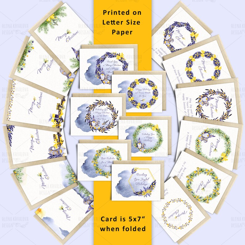 Instant Downloadable Holiday Card Bundle Set of 5x7 Watercolor ...