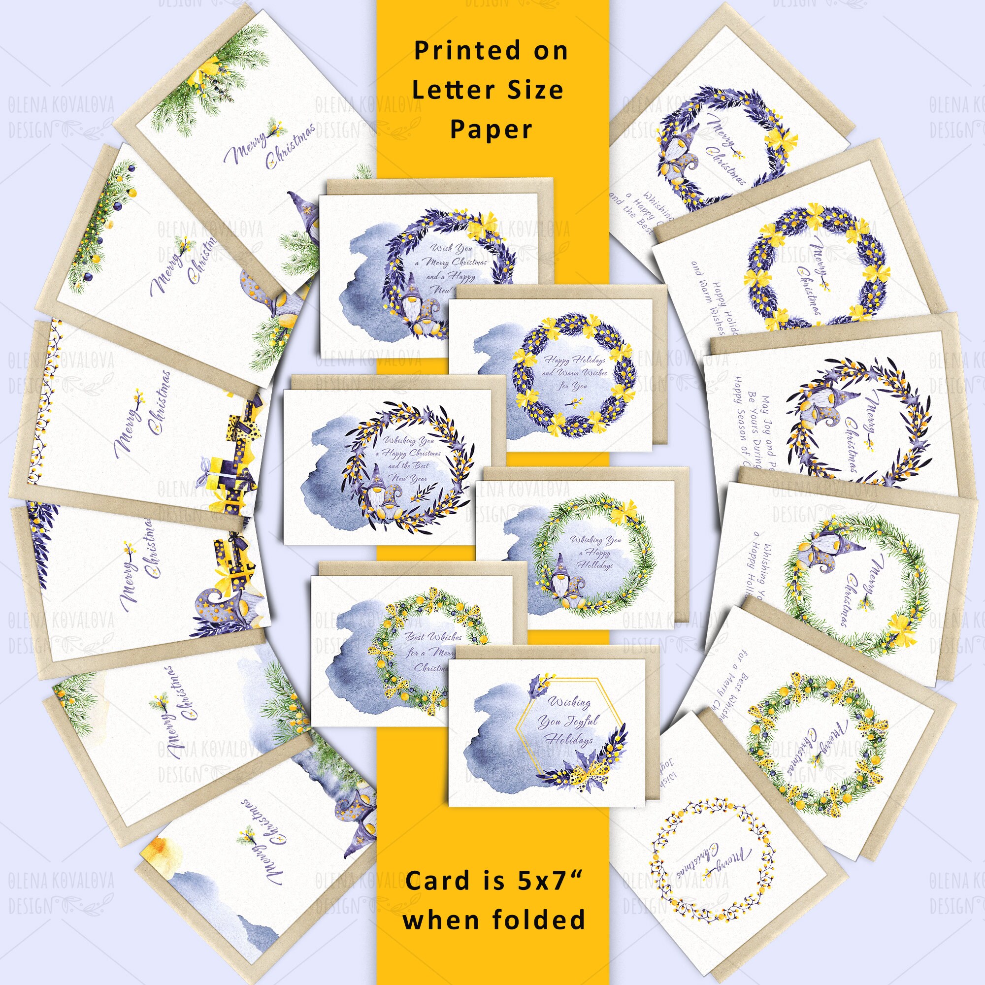 Instant Downloadable Holiday Card Bundle Set of 5x7 Watercolor ...