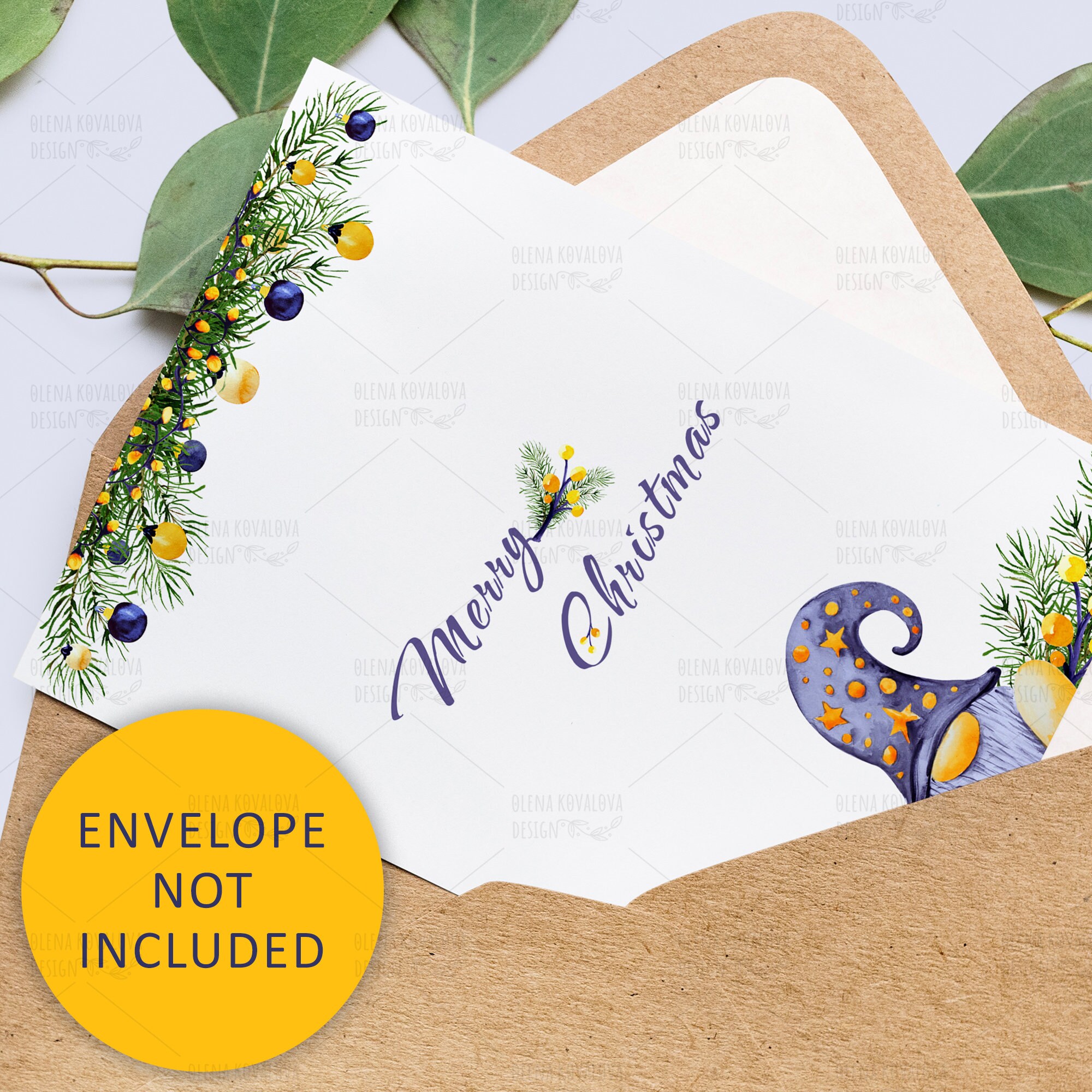 Printable Christmas Gnome Folded Card Adorable Watercolor Holiday ...