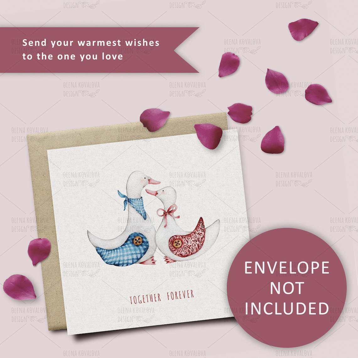 Printable Greeting Romantic Card Foldable 5x5, Digital Instant Download ...