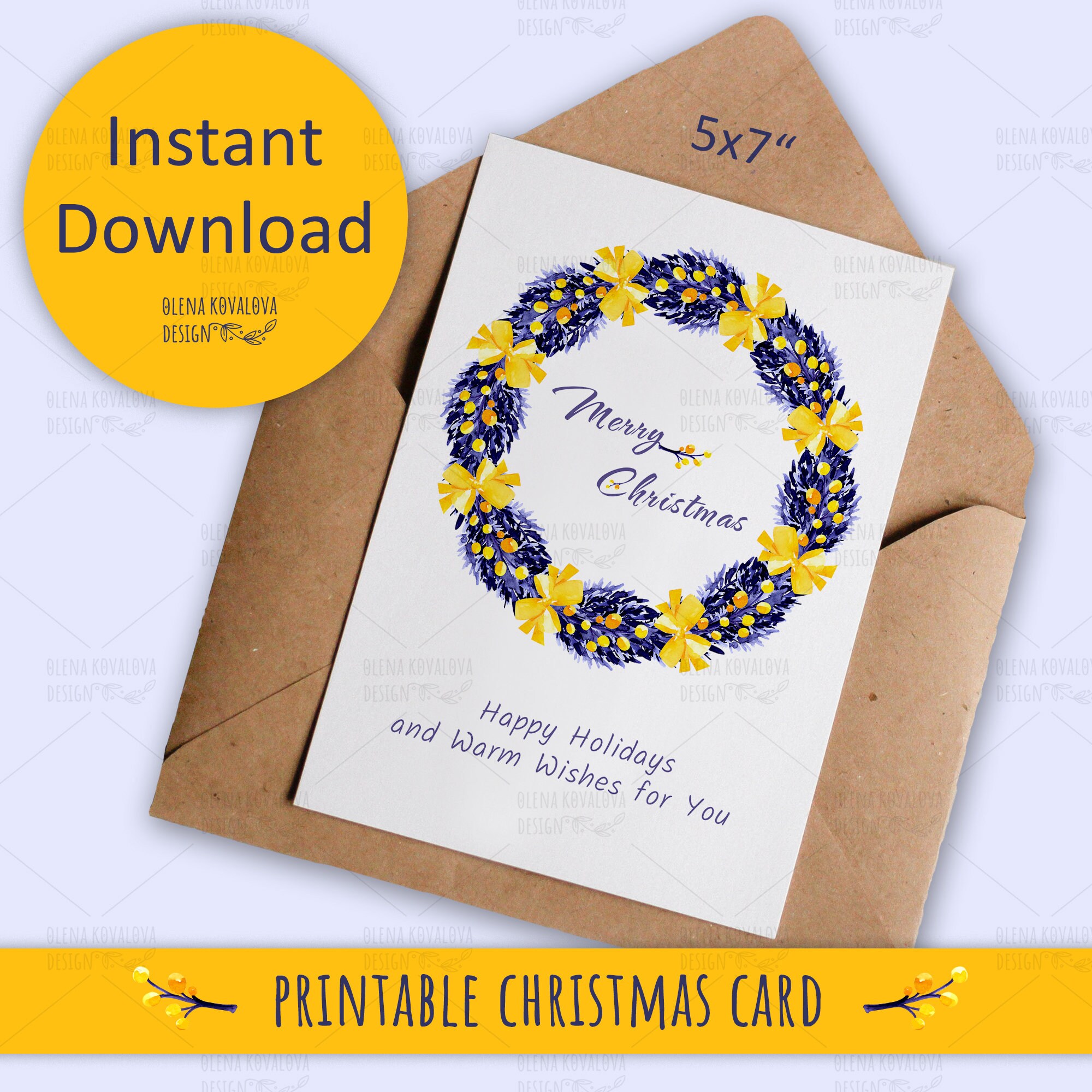 Printable Christmas Greeting Digital Card, 5x7 Blank Interior Folded ...