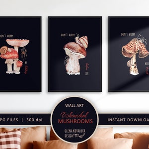 Mushrooms Watercolor Cute Decor Prints Motivational Quotes Wall Art ...