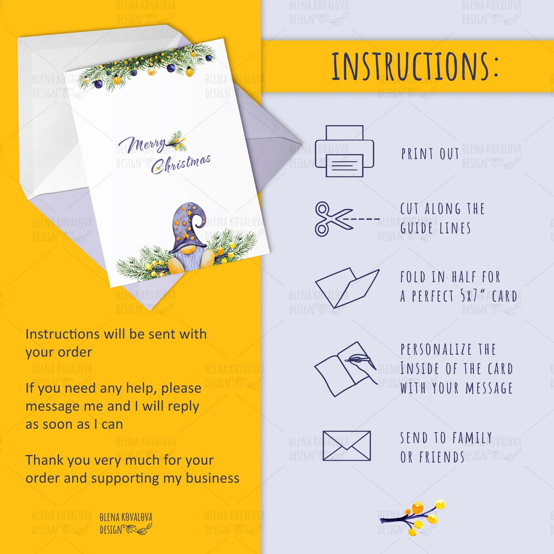 Printable Christmas Gnome Folded Card Adorable Watercolor Holiday ...