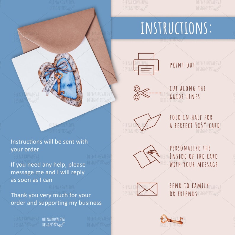 Printable Greeting Romantic Card Foldable 5x5, Last Minute Digital ...