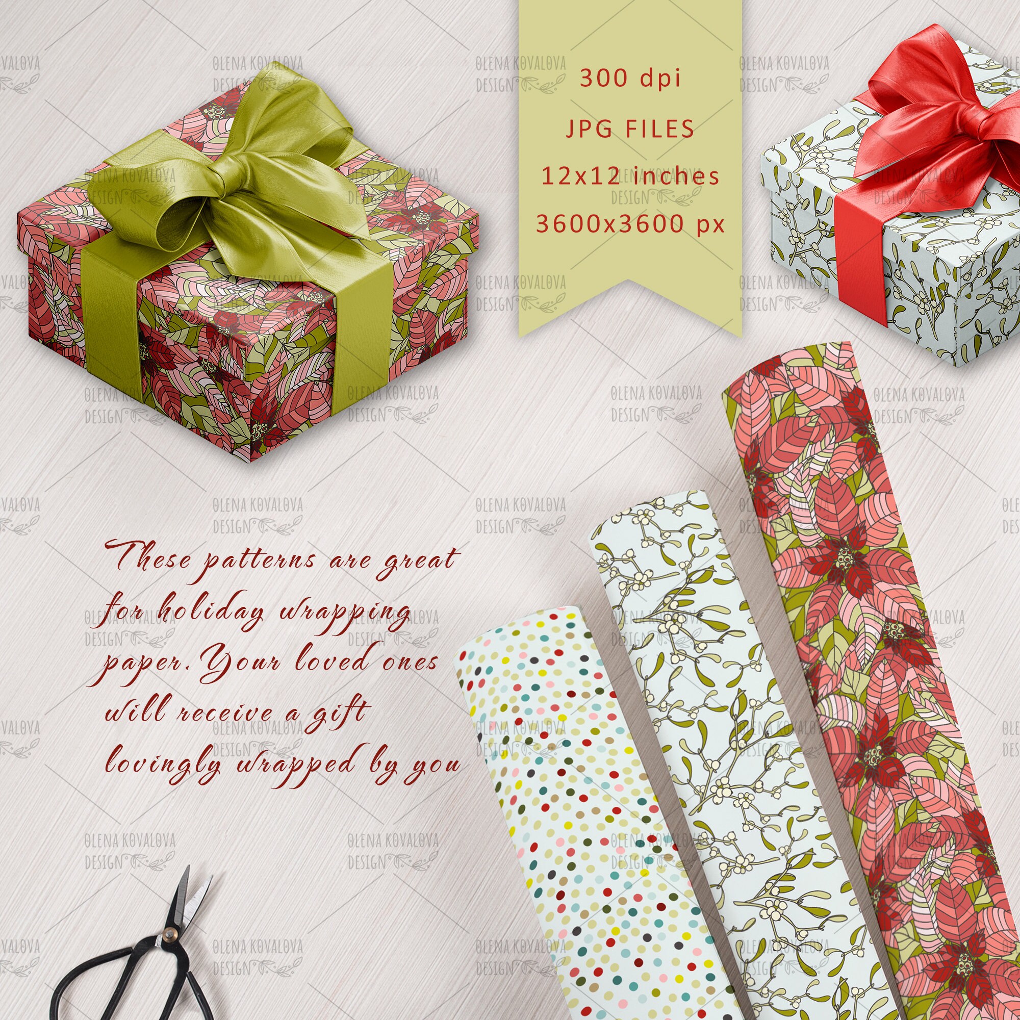 Christmas Flowers Digital Papers, Printable Seamless Holiday Patterns ...