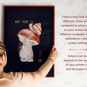 Mushrooms Watercolor Cute Decor Prints Motivational Quotes Wall Art ...