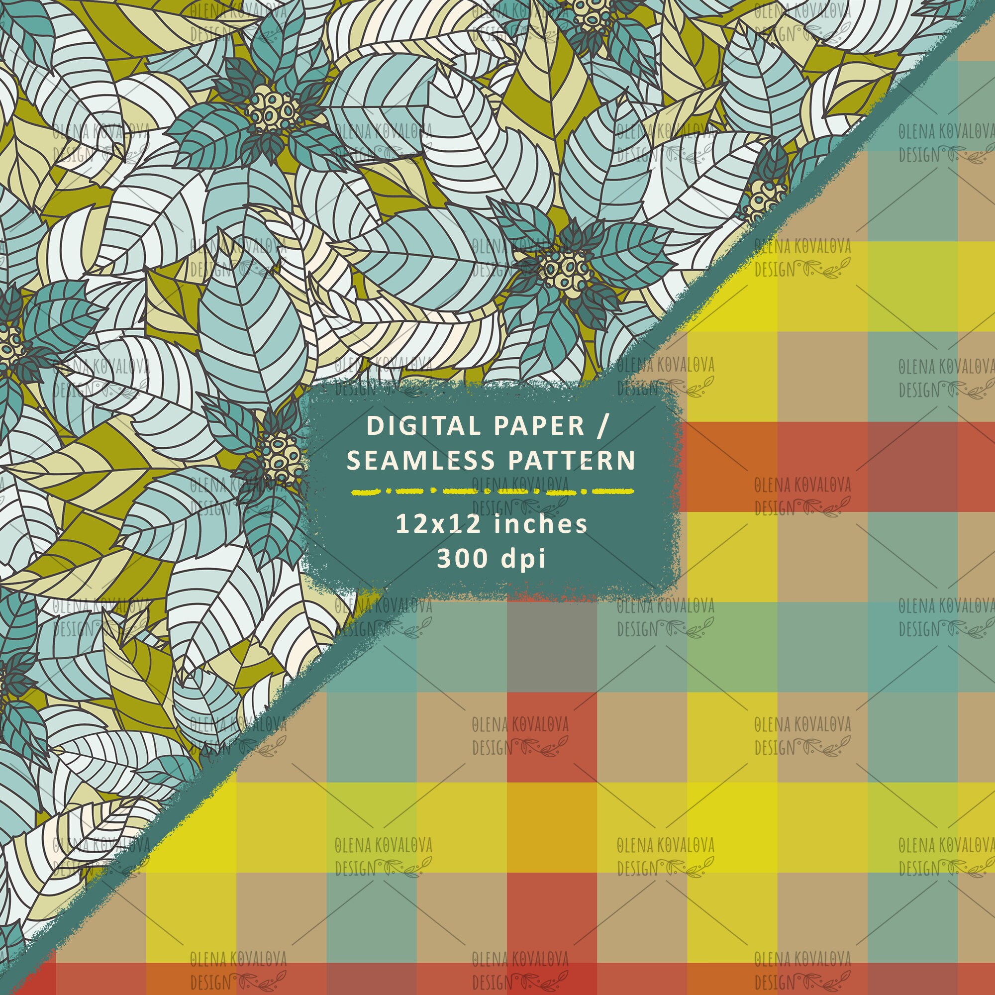 Christmas Flowers Digital Papers, Printable Seamless Holiday Patterns ...