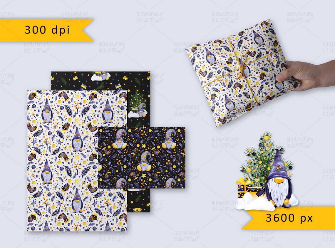 Cheerful Christmas Gnomes Watercolor Digital Papers Seamless Holiday ...