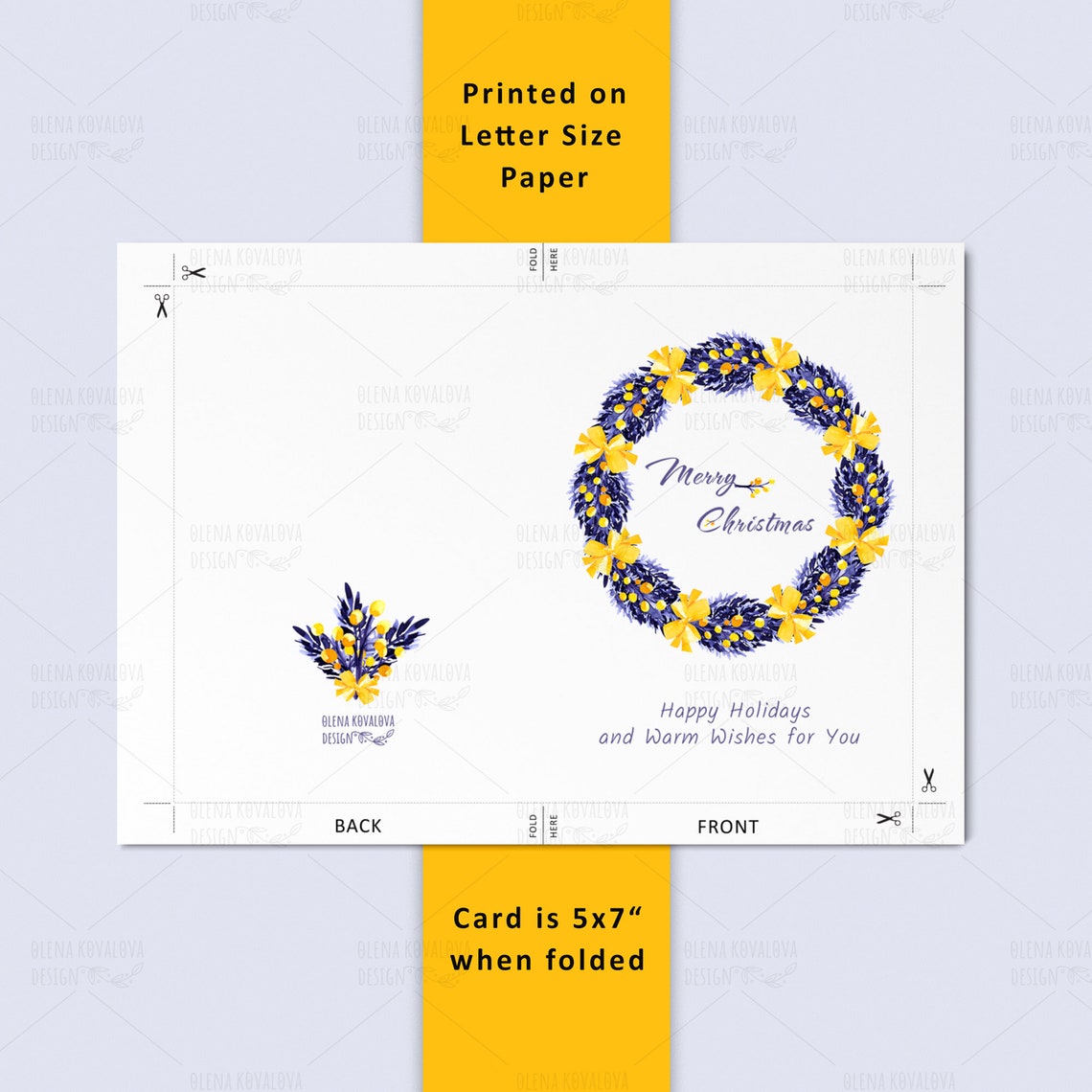 Printable Christmas Greeting Digital Card, 5x7 Blank Interior Folded ...