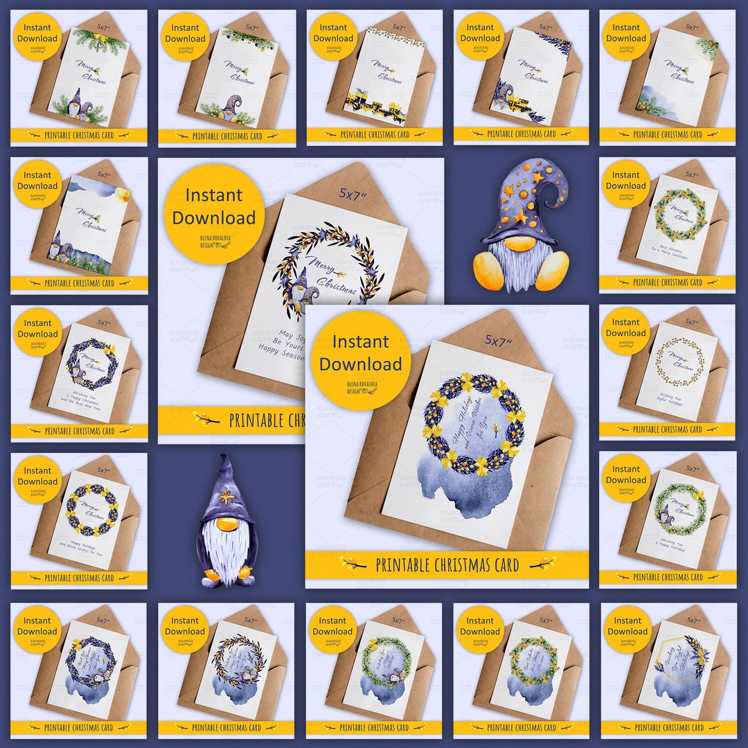 Instant Downloadable Holiday Card Bundle Set of 5x7 Watercolor ...