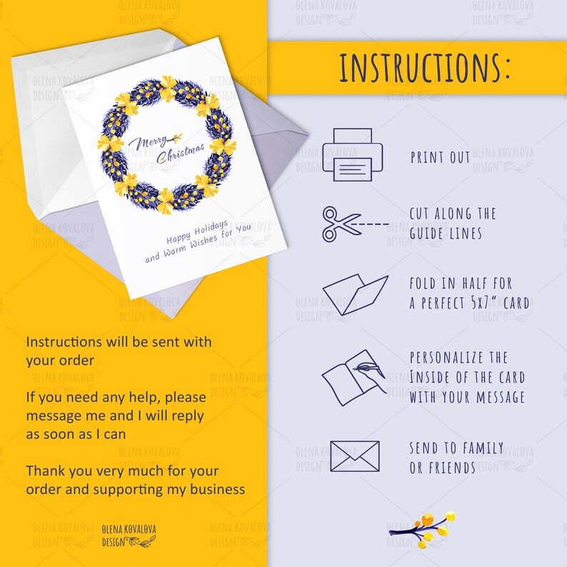 Printable Christmas Greeting Digital Card, 5x7 Blank Interior Folded ...