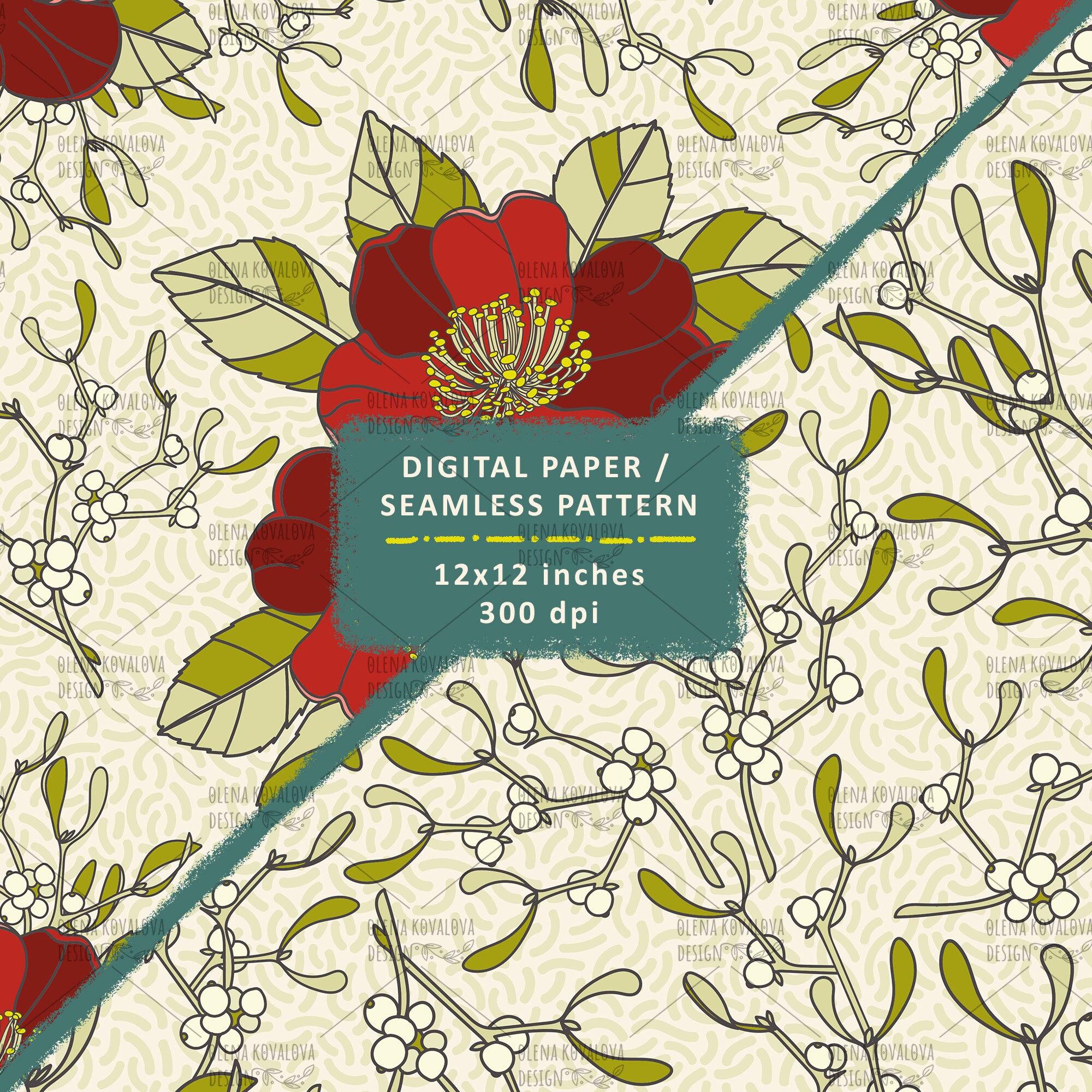 Christmas Flowers Digital Papers, Printable Seamless Holiday Patterns ...