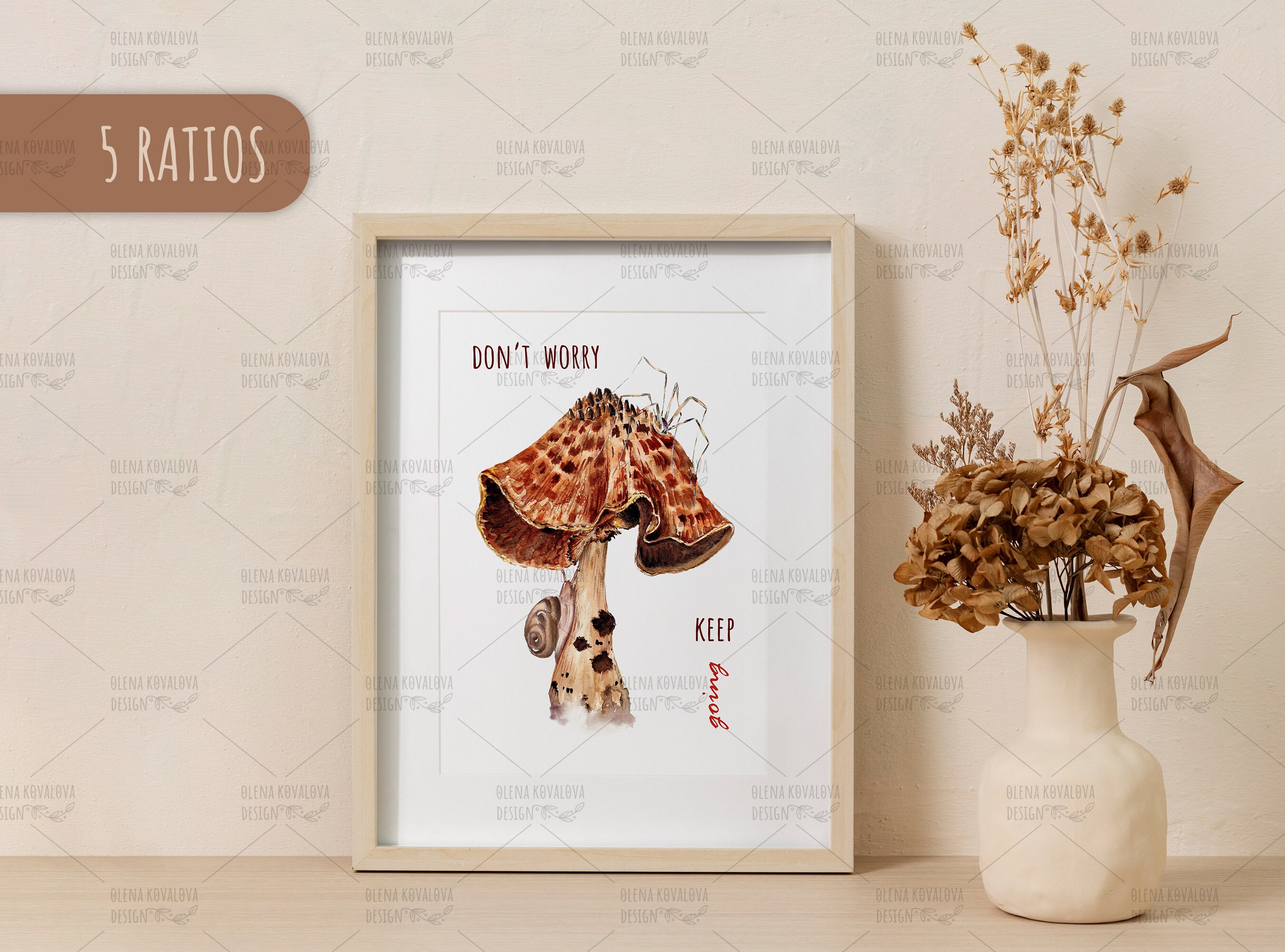 Mushrooms Watercolor Cute Decor Prints Motivational Quotes Wall Art ...