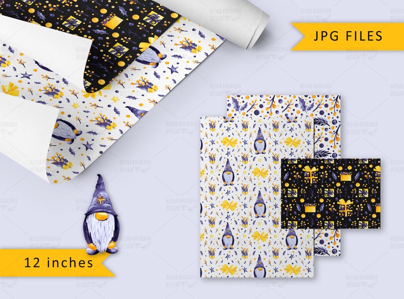 Cheerful Christmas Gnomes Watercolor Digital Papers Seamless Holiday ...