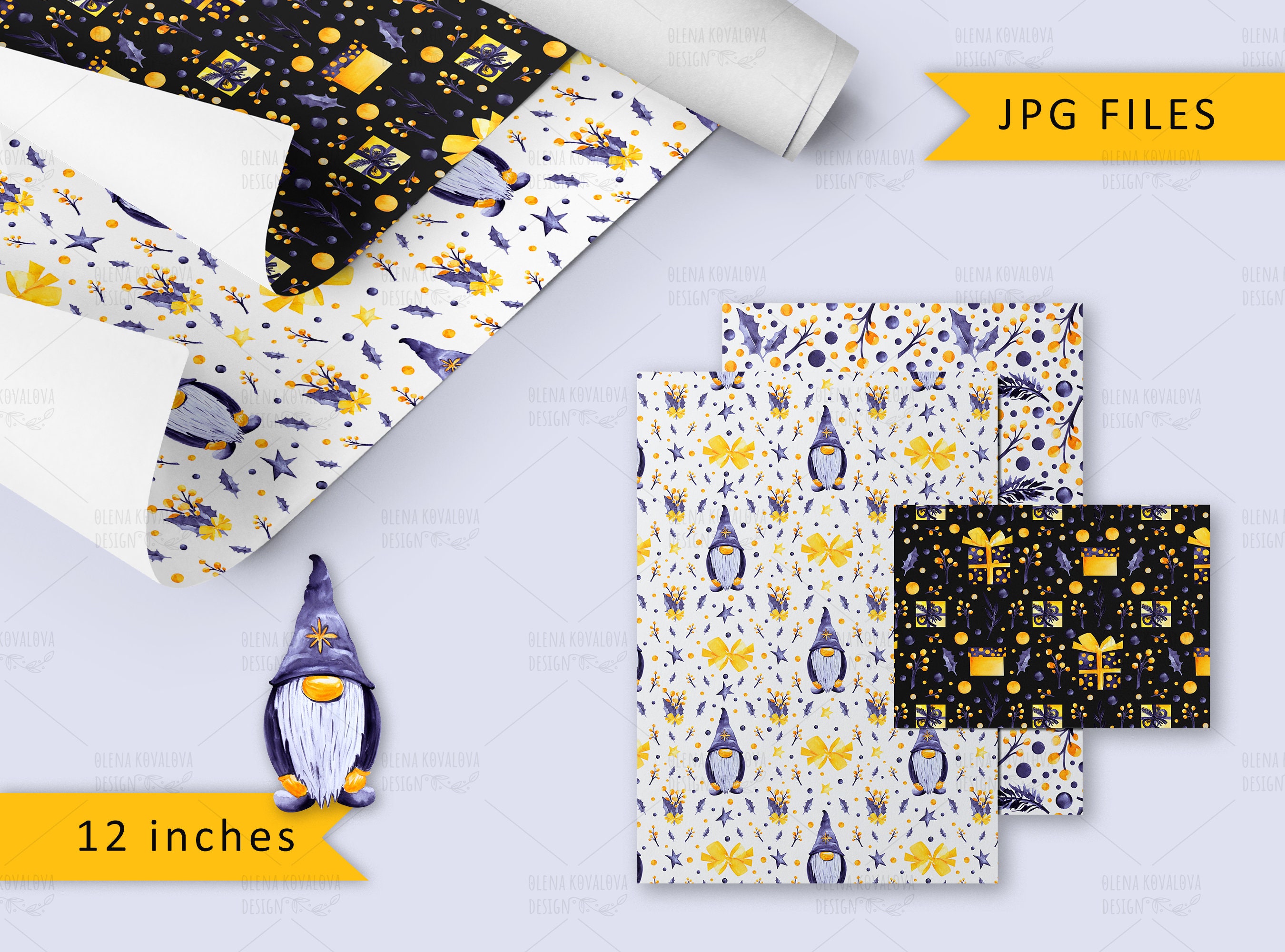 Cheerful Christmas Gnomes Watercolor Digital Papers Seamless Holiday ...