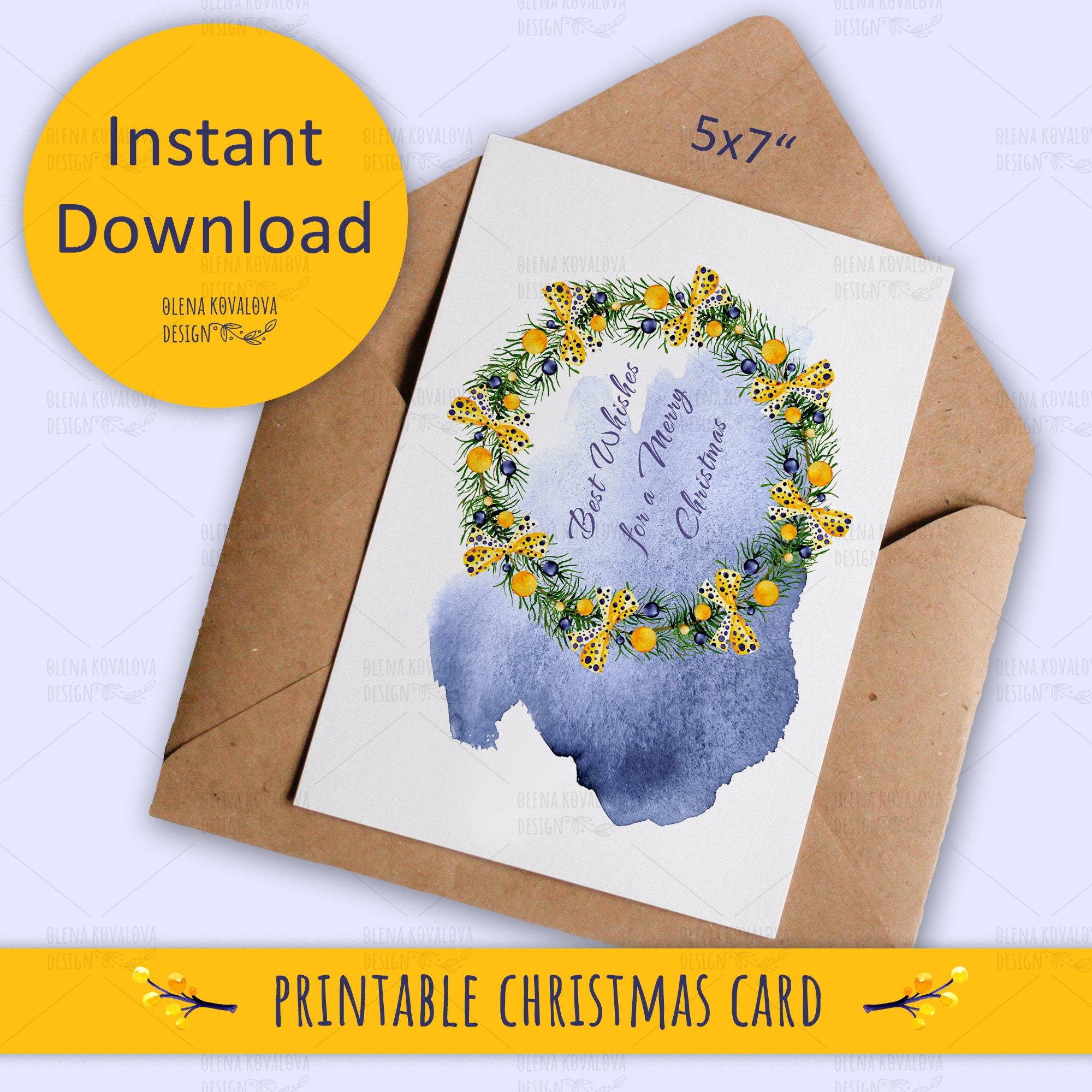Printable Greeting Card Christmas, Digital 5x7 Blank Interior Folded ...