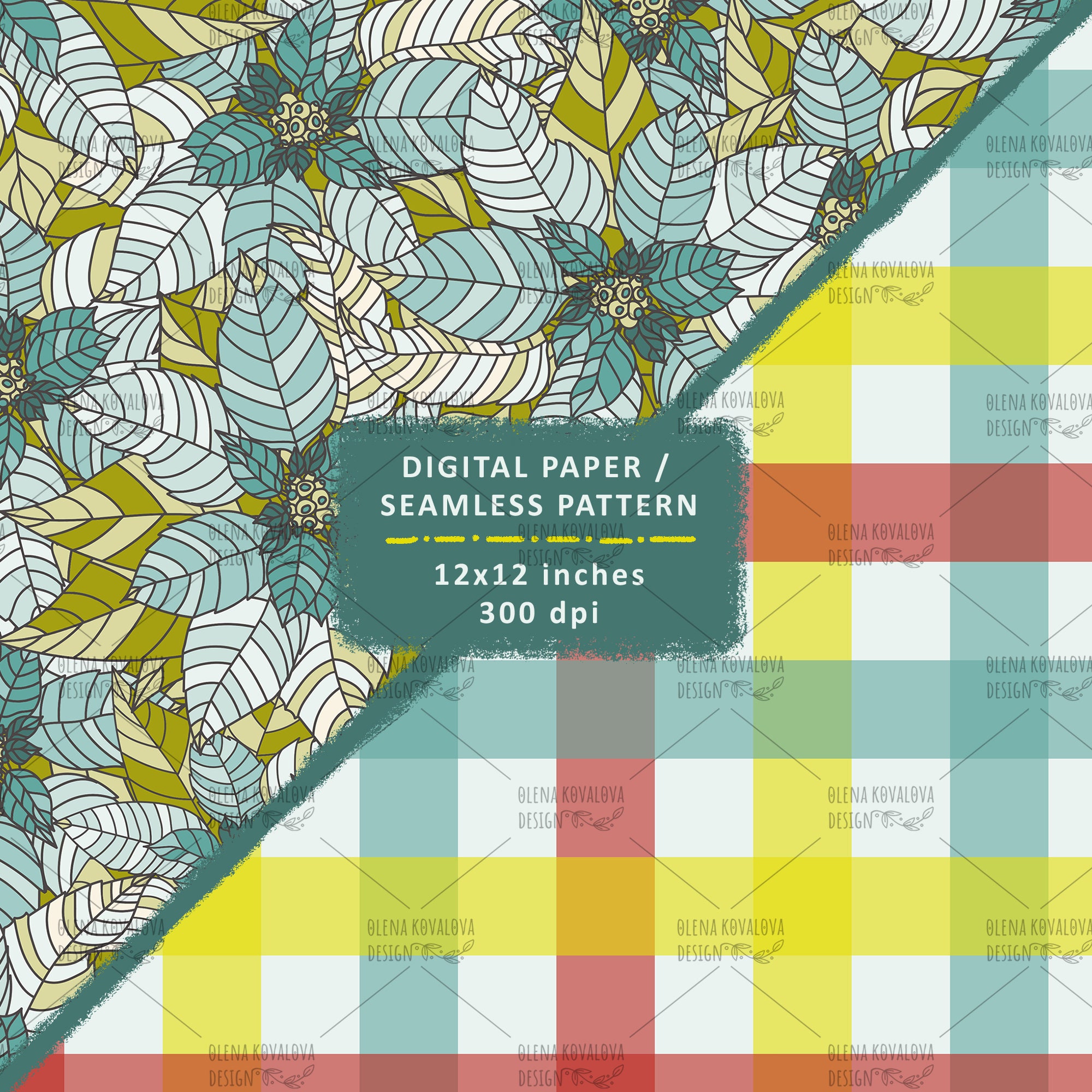 Christmas Flowers Digital Papers, Printable Seamless Holiday Patterns ...