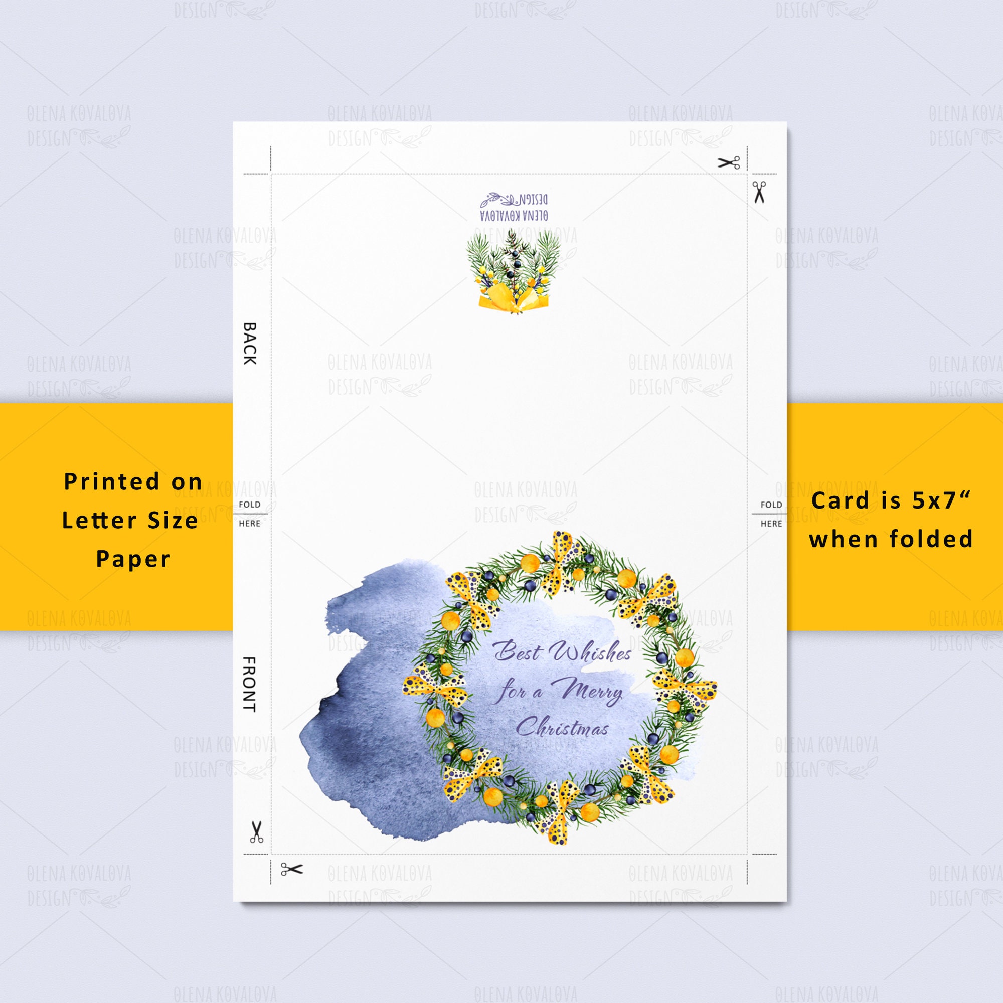 Printable Greeting Card Christmas, Digital 5x7 Blank Interior Folded ...