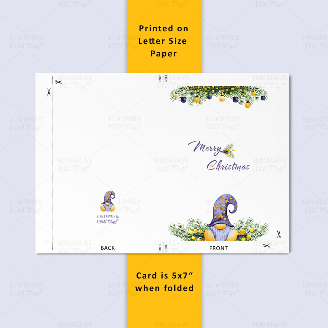 Printable Christmas Gnome Folded Card Adorable Watercolor Holiday ...